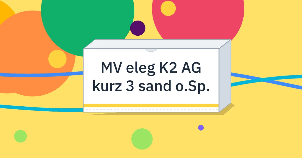 Symbolbild: Packung mit der Aufschrift MV eleg K2 AG kurz 3 sand o.Sp. (PZN 18924822) – Verfügbarkeit und Bezug in Apotheken in Frankfurt am Main