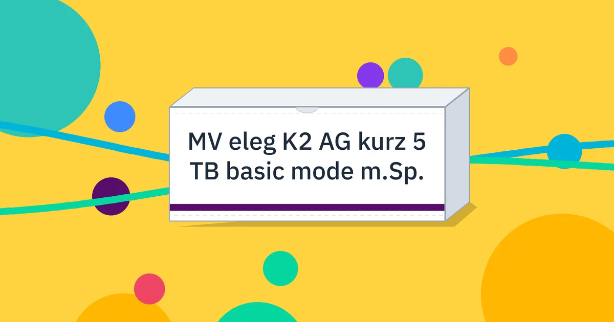 Symbolbild: Packung mit der Aufschrift MV eleg K2 AG kurz 5 TB basic mode m.Sp. (PZN 09881019) – Verfügbarkeit und Bezug in Apotheken in Frankfurt am Main