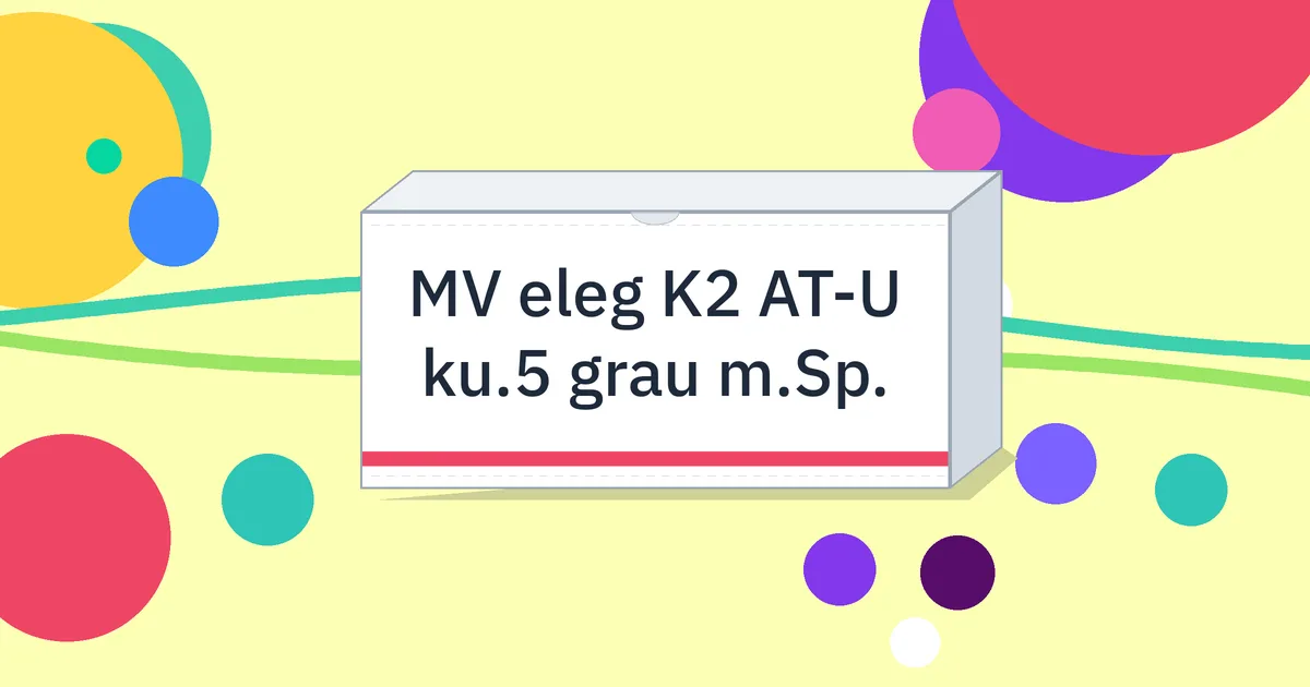 Symbolbild: Packung mit der Aufschrift MV eleg K2 AT-U ku.5 grau m.Sp. (PZN 18923751) – Verfügbarkeit und Bezug in Apotheken in Frankfurt am Main