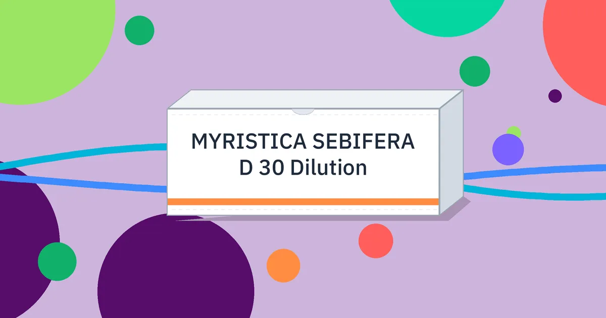 Symbolbild: Packung mit der Aufschrift MYRISTICA SEBIFERA D 30 Dilution (PZN 07174849) – Verfügbarkeit und Bezug in Apotheken in Frankfurt am Main