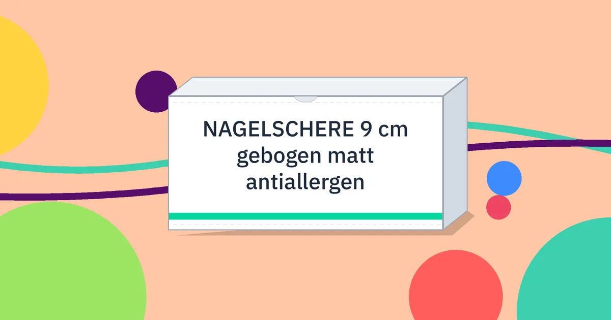 Symbolbild: Packung mit der Aufschrift NAGELSCHERE 9 cm gebogen matt antiallergen (PZN 20624139) – Verfügbarkeit und Bezug in Apotheken in Frankfurt am Main