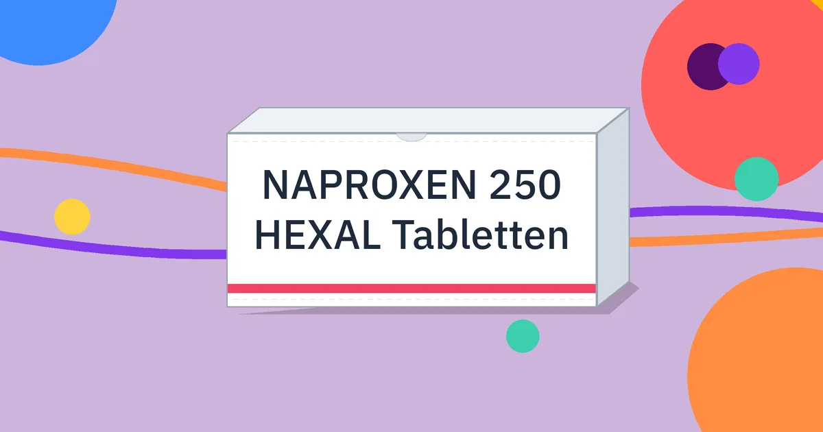 Symbolbild: Packung mit der Aufschrift NAPROXEN 250 HEXAL Tabletten (PZN 01239559) – Verfügbarkeit und Bezug in Apotheken in Frankfurt am Main