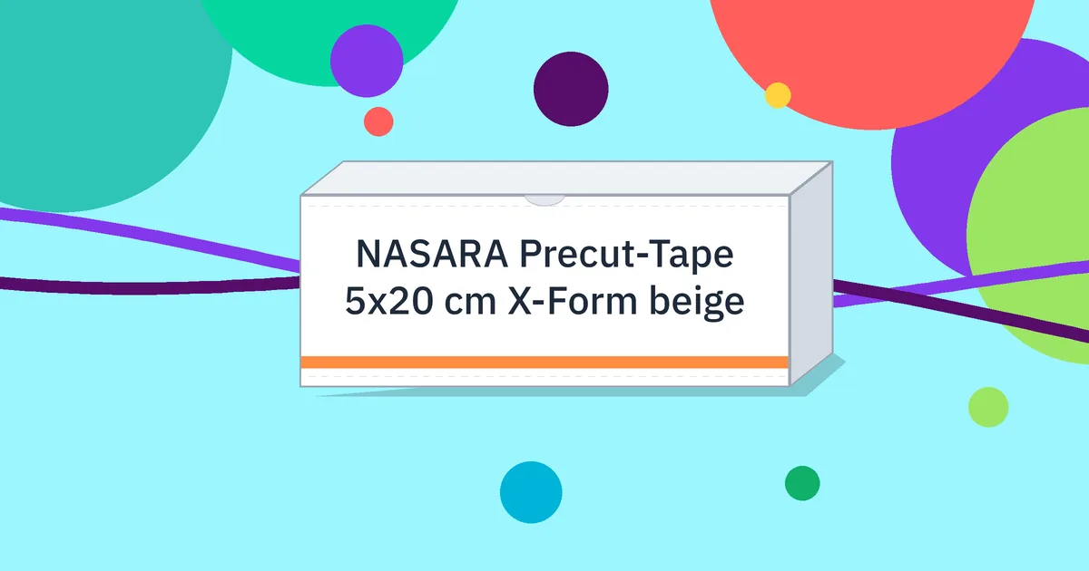 Symbolbild: Packung mit der Aufschrift NASARA Precut-Tape 5x20 cm X-Form beige (PZN 10315561) – Verfügbarkeit und Bezug in Apotheken in Frankfurt am Main