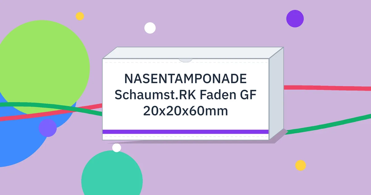 Symbolbild: Packung mit der Aufschrift NASENTAMPONADE Schaumst.RK Faden GF 20x20x60mm (PZN 16145367) – Verfügbarkeit und Bezug in Apotheken in Frankfurt am Main