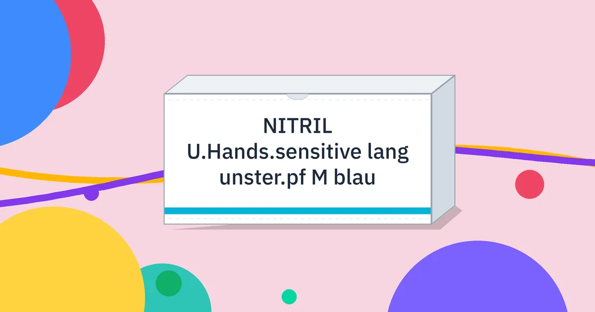 Symbolbild: Packung mit der Aufschrift NITRIL U.Hands.sensitive lang unster.pf M blau (PZN 10947663) – Verfügbarkeit und Bezug in Apotheken in Frankfurt am Main