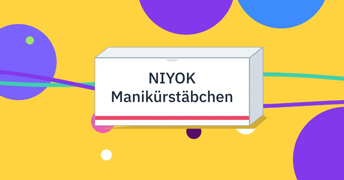 Symbolbild: Packung mit der Aufschrift NIYOK Manikürstäbchen (PZN 19547936) – Verfügbarkeit und Bezug in Apotheken in Frankfurt am Main