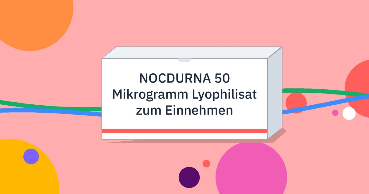 Symbolbild: Packung mit der Aufschrift NOCDURNA 50 Mikrogramm Lyophilisat zum Einnehmen (PZN 18677335) – Verfügbarkeit und Bezug in Apotheken in Frankfurt am Main