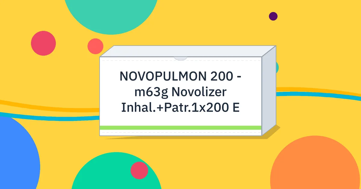 Symbolbild: Packung mit der Aufschrift NOVOPULMON 200 -m63g Novolizer Inhal.+Patr.1x200 E (PZN 01424564) – Verfügbarkeit und Bezug in Apotheken in Frankfurt am Main
