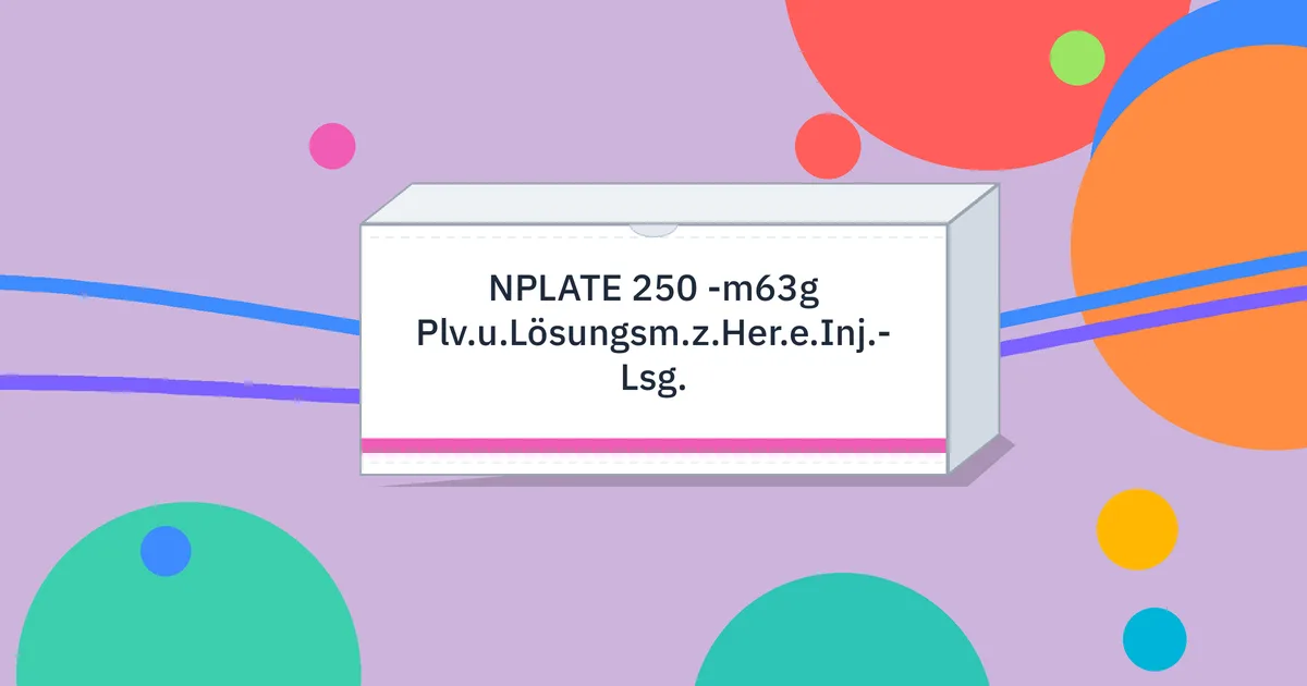 Symbolbild: Packung mit der Aufschrift NPLATE 250 -m63g Plv.u.Lösungsm.z.Her.e.Inj.-Lsg. (PZN 17177464) – Verfügbarkeit und Bezug in Apotheken in Frankfurt am Main
