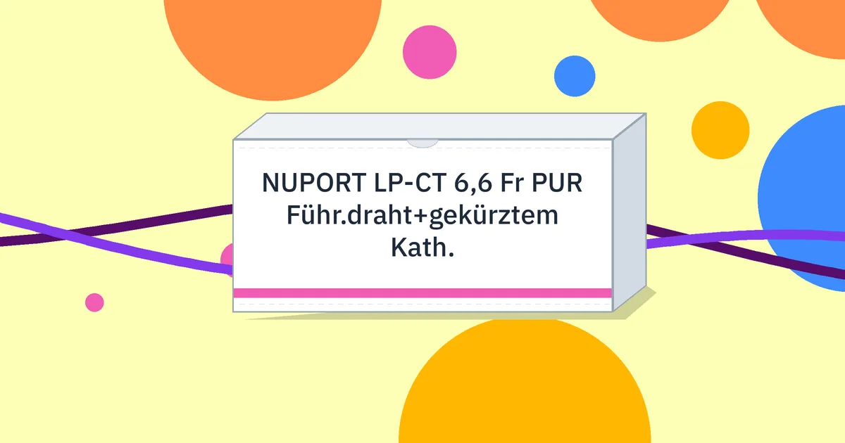 Symbolbild: Packung mit der Aufschrift NUPORT LP-CT 6,6 Fr PUR Führ.draht+gekürztem Kath. (PZN 16358689) – Verfügbarkeit und Bezug in Apotheken in Frankfurt am Main