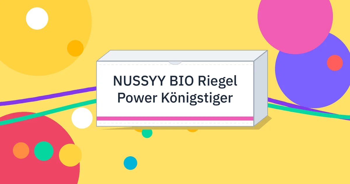 Symbolbild: Packung mit der Aufschrift NUSSYY BIO Riegel Power Königstiger (PZN 14242712) – Verfügbarkeit und Bezug in Apotheken in Frankfurt am Main