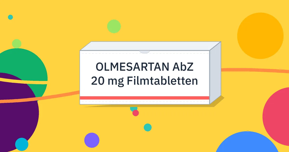 Symbolbild: Packung mit der Aufschrift OLMESARTAN AbZ 20 mg Filmtabletten (PZN 11856106) – Verfügbarkeit und Bezug in Apotheken in Frankfurt am Main