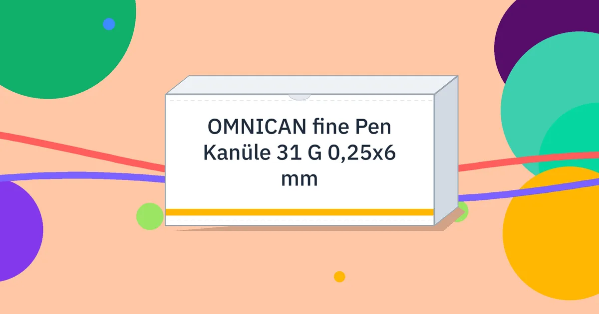 Symbolbild: Packung mit der Aufschrift OMNICAN fine Pen Kanüle 31 G 0,25x6 mm (PZN 09396123) – Verfügbarkeit und Bezug in Apotheken in Frankfurt am Main