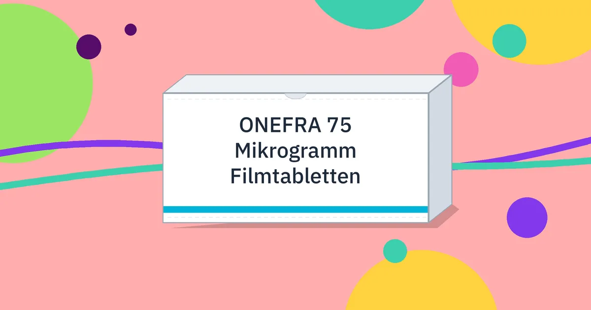Symbolbild: Packung mit der Aufschrift ONEFRA 75 Mikrogramm Filmtabletten (PZN 18117145) – Verfügbarkeit und Bezug in Apotheken in Frankfurt am Main