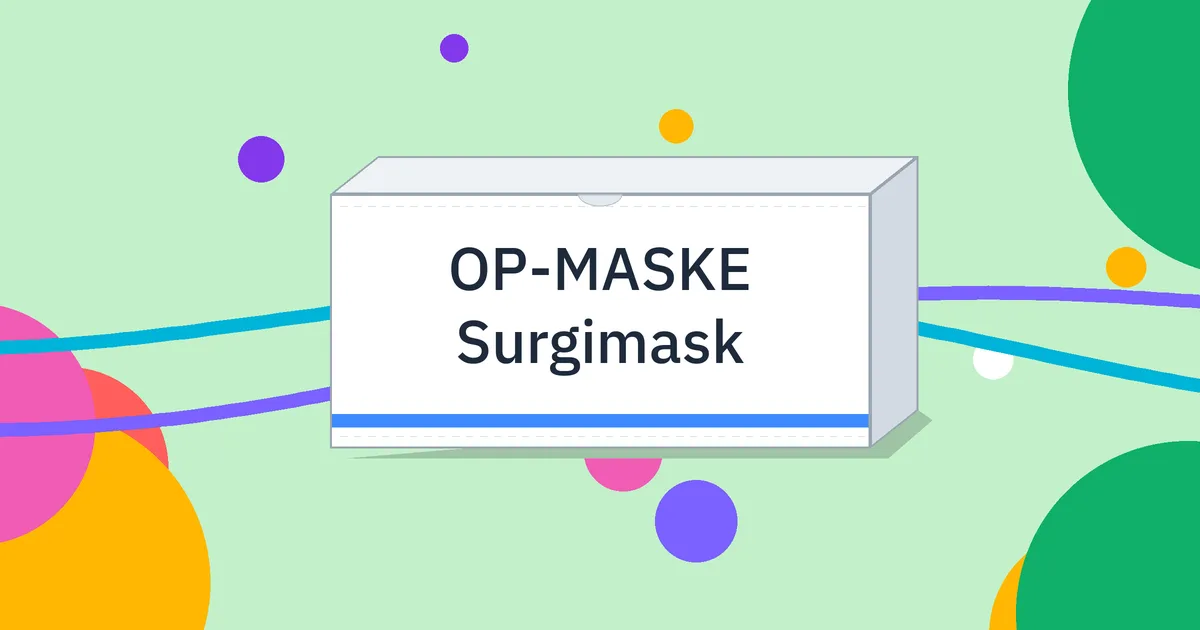 Symbolbild: Packung mit der Aufschrift OP-MASKE Surgimask (PZN 07678946) – Verfügbarkeit und Bezug in Apotheken in Frankfurt am Main