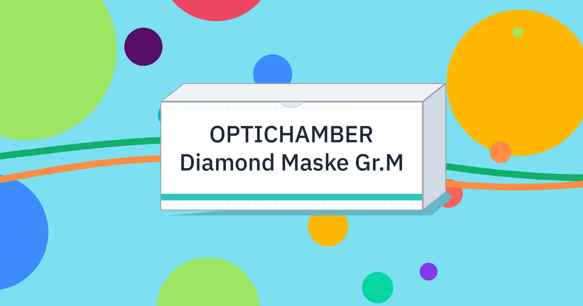 Symbolbild: Packung mit der Aufschrift OPTICHAMBER Diamond Maske Gr.M (PZN 18080873) – Verfügbarkeit und Bezug in Apotheken in Frankfurt am Main