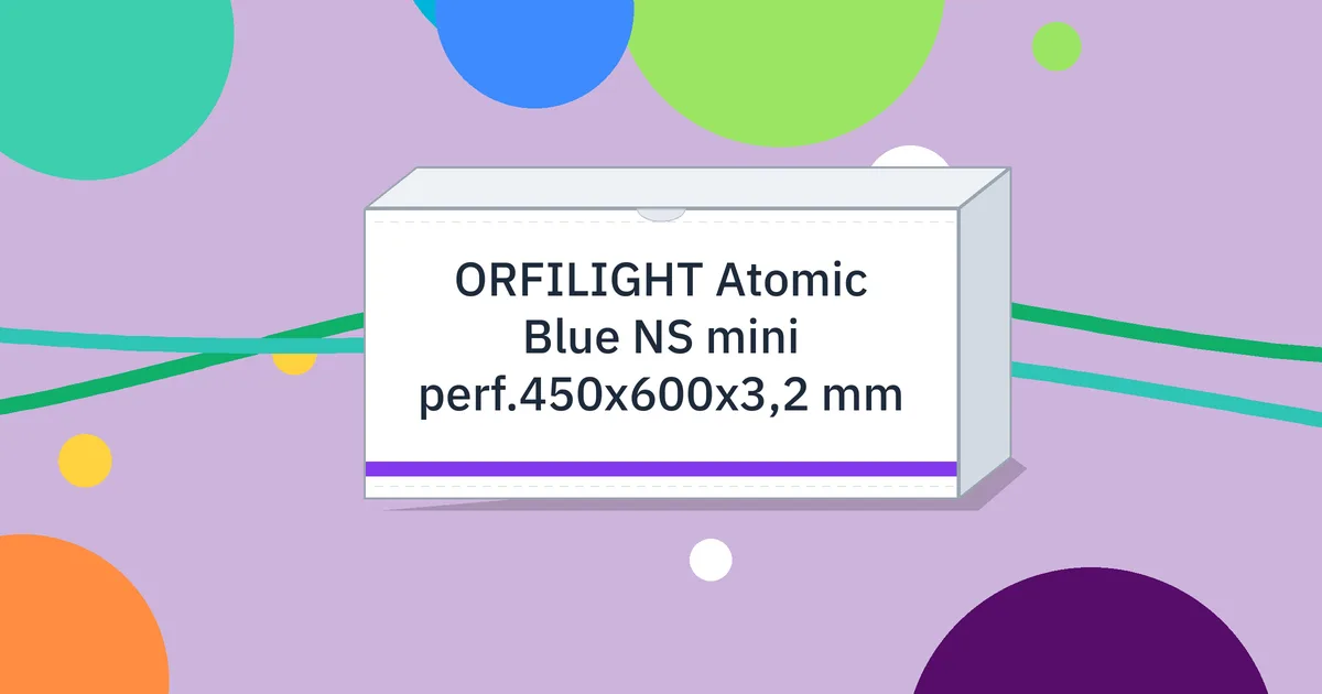 Symbolbild: Packung mit der Aufschrift ORFILIGHT Atomic Blue NS mini perf.450x600x3,2 mm (PZN 19397112) – Verfügbarkeit und Bezug in Apotheken in Frankfurt am Main