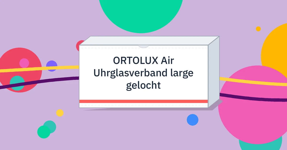 Symbolbild: Packung mit der Aufschrift ORTOLUX Air Uhrglasverband large gelocht (PZN 04511312) – Verfügbarkeit und Bezug in Apotheken in Frankfurt am Main