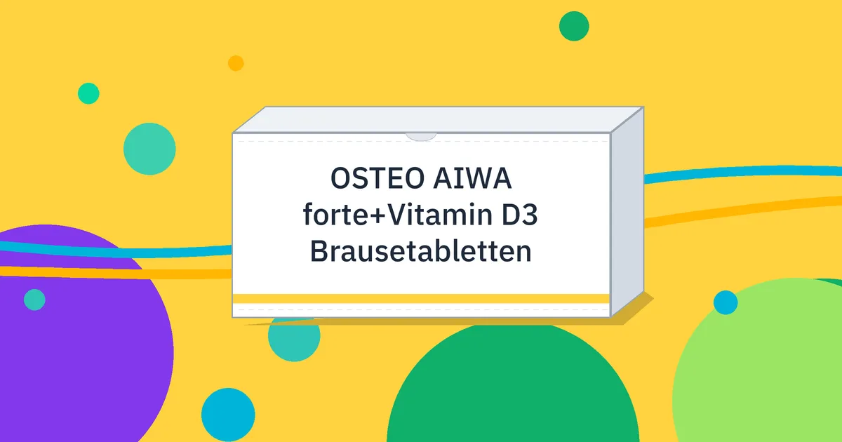 Symbolbild: Packung mit der Aufschrift OSTEO AIWA forte+Vitamin D3 Brausetabletten (PZN 10997365) – Verfügbarkeit und Bezug in Apotheken in Frankfurt am Main
