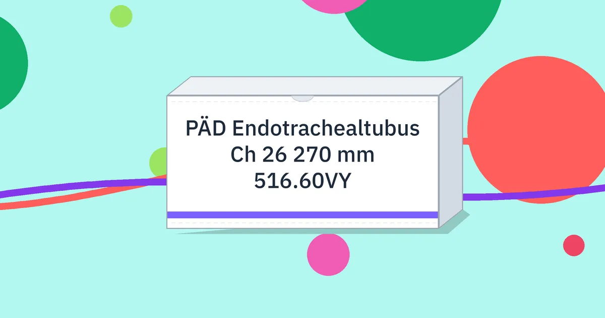 Symbolbild: Packung mit der Aufschrift PÄD Endotrachealtubus Ch 26 270 mm 516.60VY (PZN 20921038) – Verfügbarkeit und Bezug in Apotheken in Frankfurt am Main