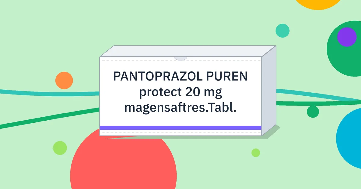 Symbolbild: Packung mit der Aufschrift PANTOPRAZOL PUREN protect 20 mg magensaftres.Tabl. (PZN 11357337) – Verfügbarkeit und Bezug in Apotheken in Frankfurt am Main