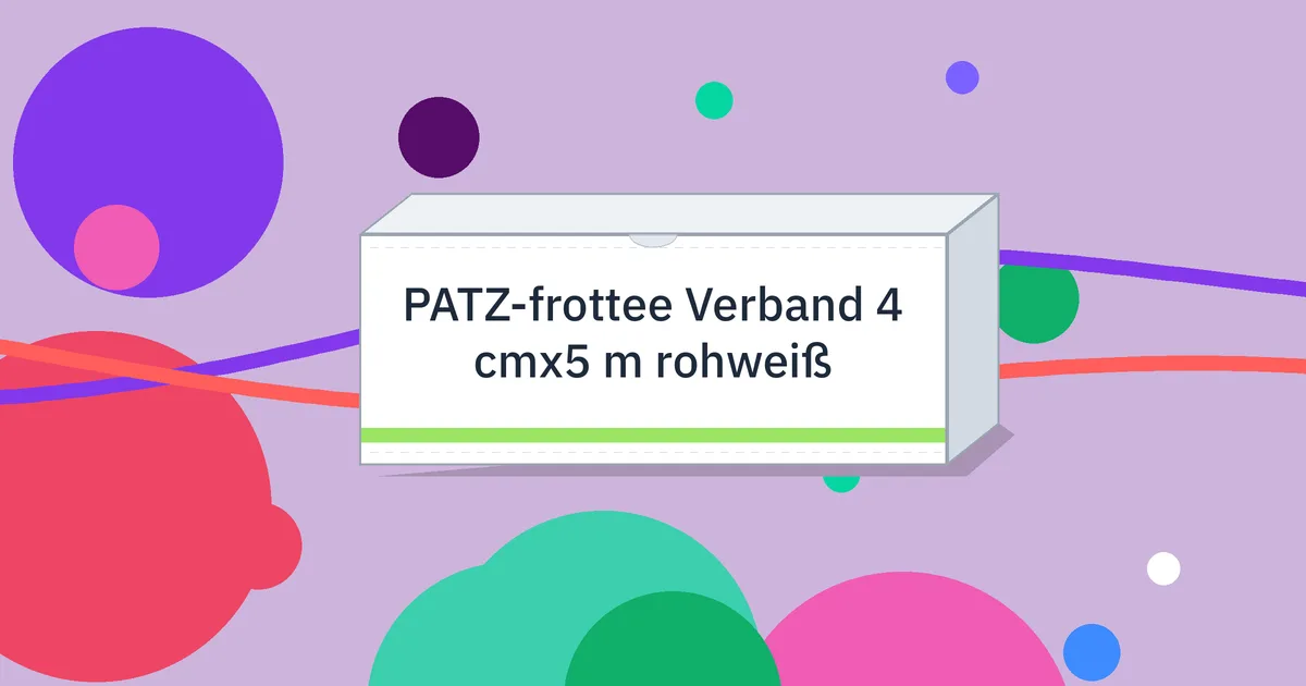Symbolbild: Packung mit der Aufschrift PATZ-frottee Verband 4 cmx5 m rohweiß (PZN 06815358) – Verfügbarkeit und Bezug in Apotheken in Frankfurt am Main