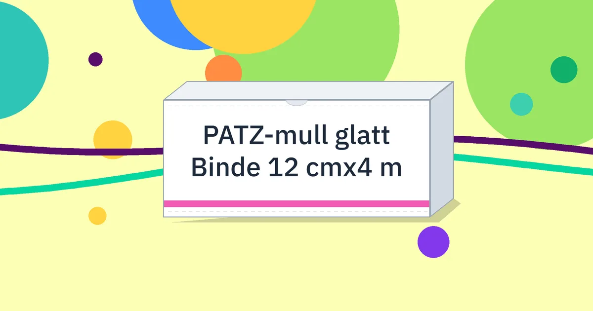 Symbolbild: Packung mit der Aufschrift PATZ-mull glatt Binde 12 cmx4 m (PZN 06814910) – Verfügbarkeit und Bezug in Apotheken in Frankfurt am Main