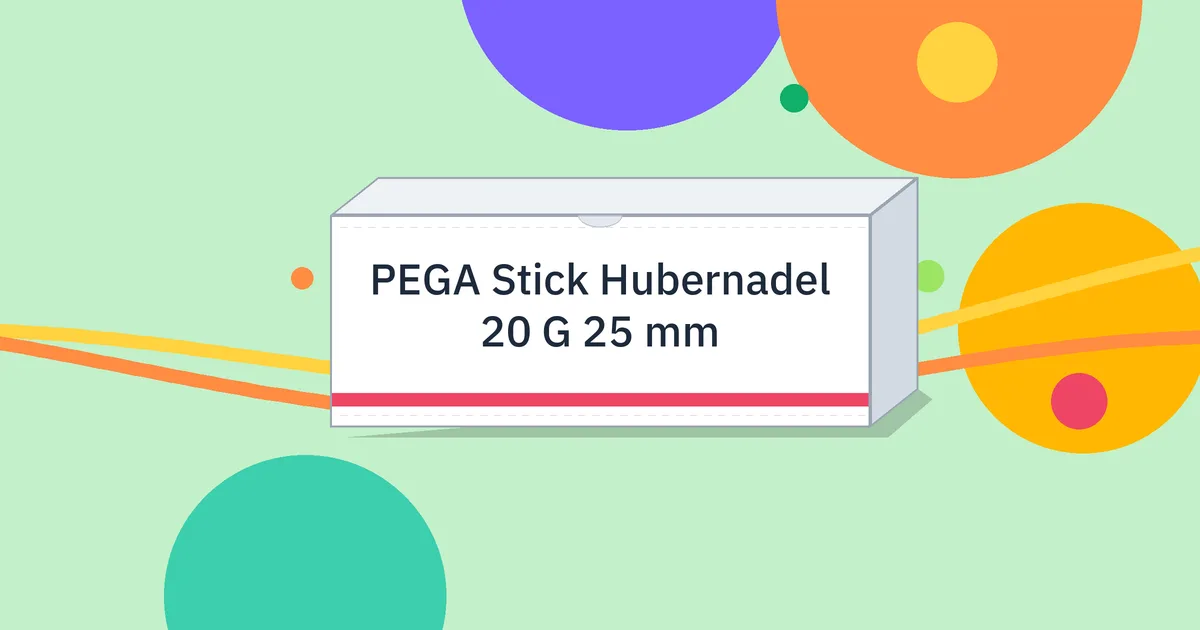 Symbolbild: Packung mit der Aufschrift PEGA Stick Hubernadel 20 G 25 mm (PZN 04397891) – Verfügbarkeit und Bezug in Apotheken in Frankfurt am Main