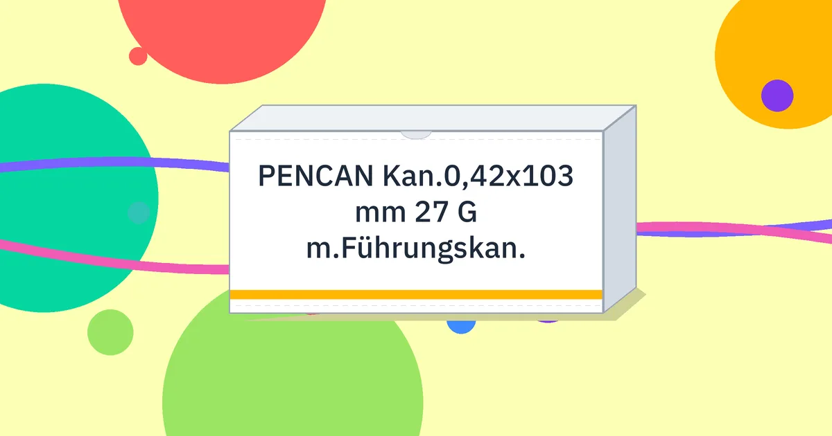Symbolbild: Packung mit der Aufschrift PENCAN Kan.0,42x103 mm 27 G m.Führungskan. (PZN 00188050) – Verfügbarkeit und Bezug in Apotheken in Frankfurt am Main