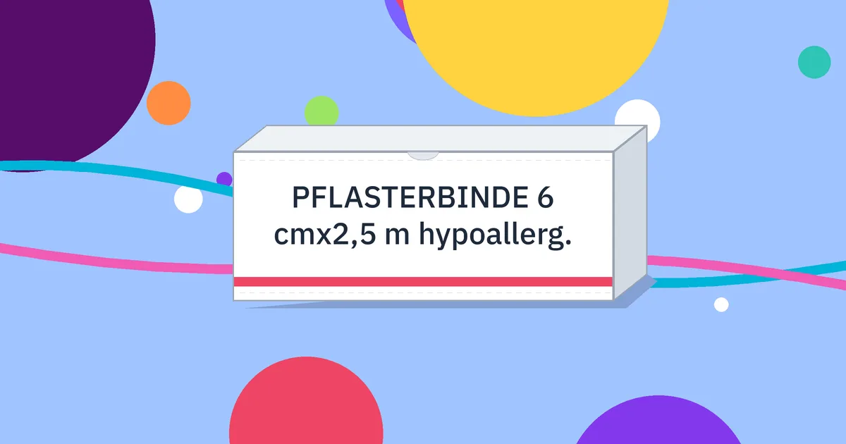 Symbolbild: Packung mit der Aufschrift PFLASTERBINDE 6 cmx2,5 m hypoallerg. (PZN 04793428) – Verfügbarkeit und Bezug in Apotheken in Frankfurt am Main