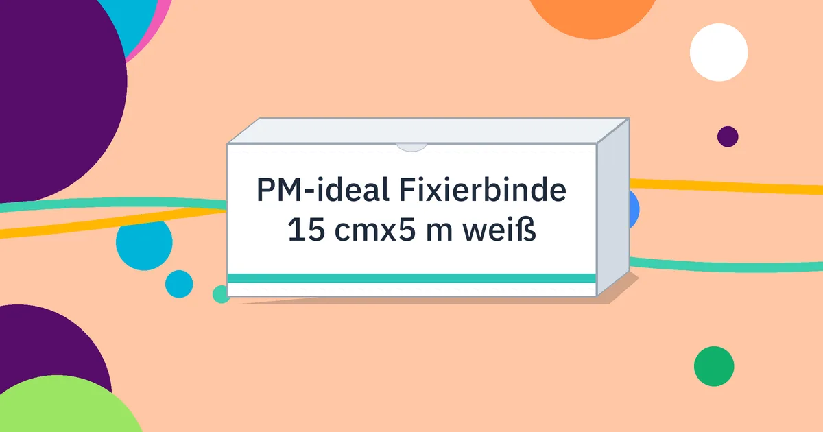 Symbolbild: Packung mit der Aufschrift PM-ideal Fixierbinde 15 cmx5 m weiß (PZN 18844425) – Verfügbarkeit und Bezug in Apotheken in Frankfurt am Main