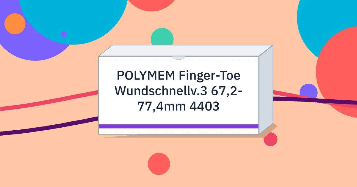 Symbolbild: Packung mit der Aufschrift POLYMEM Finger-Toe Wundschnellv.3 67,2-77,4mm 4403 (PZN 19621704) – Verfügbarkeit und Bezug in Apotheken in Frankfurt am Main