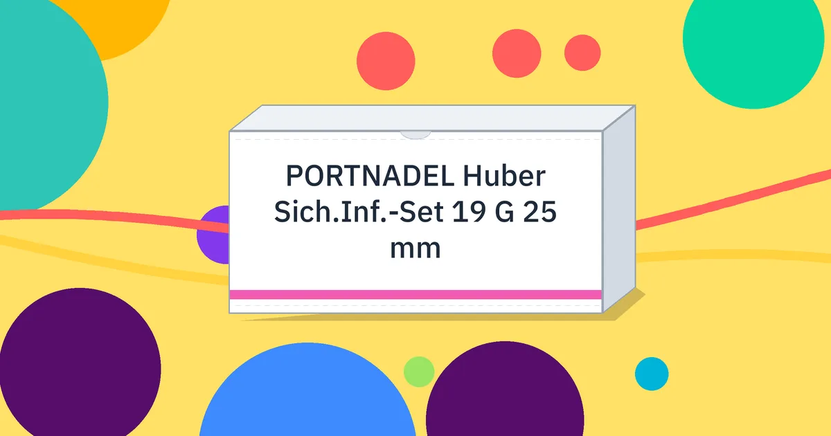 Symbolbild: Packung mit der Aufschrift PORTNADEL Huber Sich.Inf.-Set 19 G 25 mm (PZN 00354465) – Verfügbarkeit und Bezug in Apotheken in Frankfurt am Main