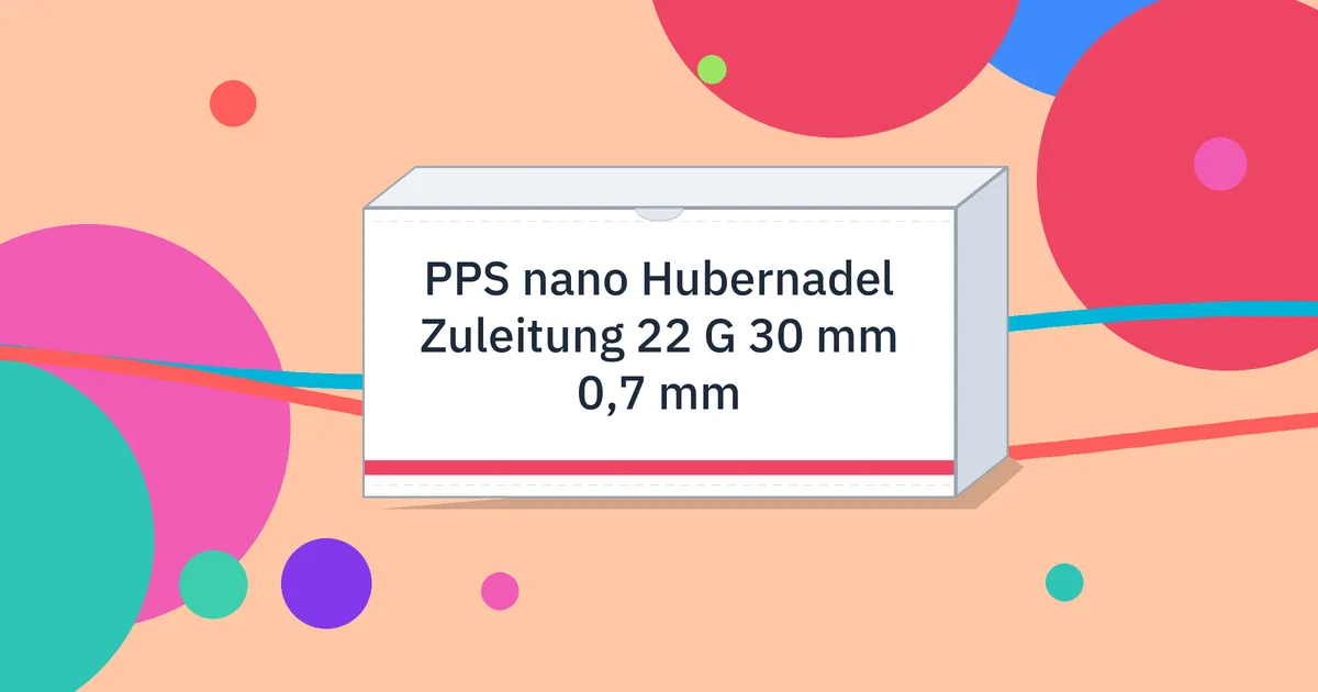 Symbolbild: Packung mit der Aufschrift PPS nano Hubernadel Zuleitung 22 G 30 mm 0,7 mm (PZN 18195211) – Verfügbarkeit und Bezug in Apotheken in Frankfurt am Main