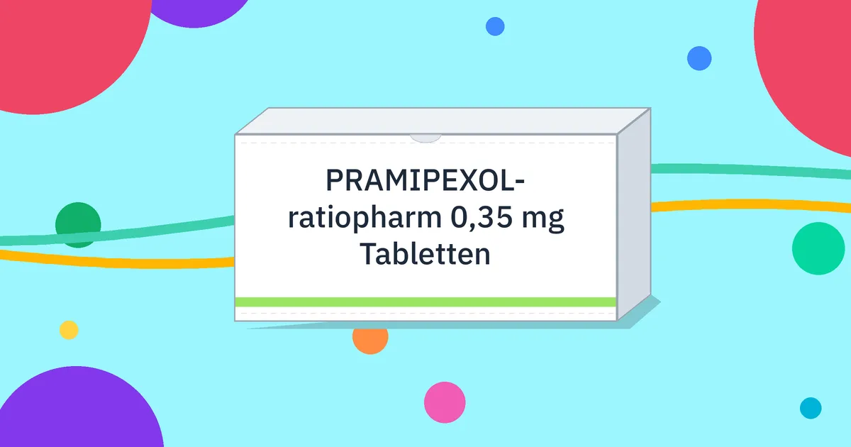 Symbolbild: Packung mit der Aufschrift PRAMIPEXOL-ratiopharm 0,35 mg Tabletten (PZN 06492079) – Verfügbarkeit und Bezug in Apotheken in Frankfurt am Main