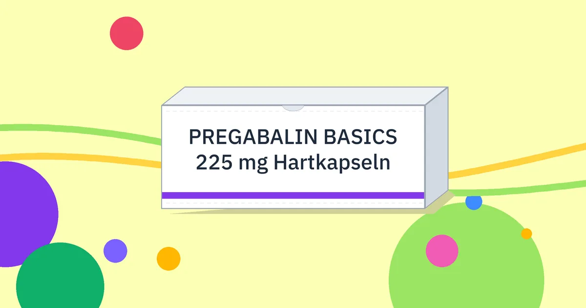 Symbolbild: Packung mit der Aufschrift PREGABALIN BASICS 225 mg Hartkapseln (PZN 11172448) – Verfügbarkeit und Bezug in Apotheken in Frankfurt am Main