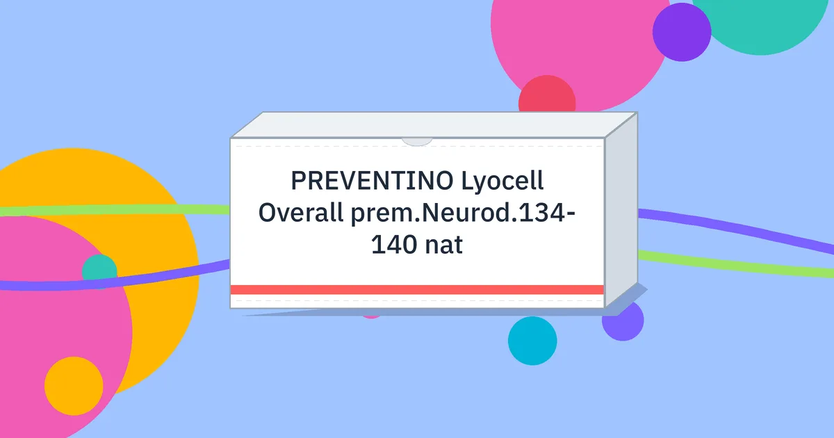 Symbolbild: Packung mit der Aufschrift PREVENTINO Lyocell Overall prem.Neurod.134-140 nat (PZN 16895789) – Verfügbarkeit und Bezug in Apotheken in Frankfurt am Main