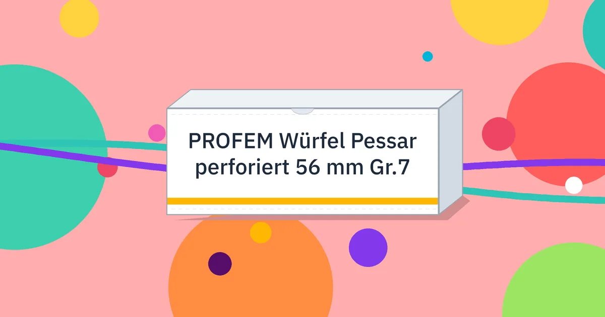 Symbolbild: Packung mit der Aufschrift PROFEM Würfel Pessar perforiert 56 mm Gr.7 (PZN 11673038) – Verfügbarkeit und Bezug in Apotheken in Frankfurt am Main