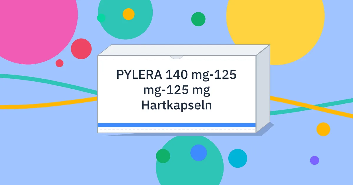 Symbolbild: Packung mit der Aufschrift PYLERA 140 mg-125 mg-125 mg Hartkapseln (PZN 15239741) – Verfügbarkeit und Bezug in Apotheken in Frankfurt am Main
