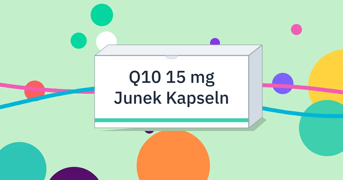 Symbolbild: Packung mit der Aufschrift Q10 15 mg Junek Kapseln (PZN 09720345) – Verfügbarkeit und Bezug in Apotheken in Frankfurt am Main