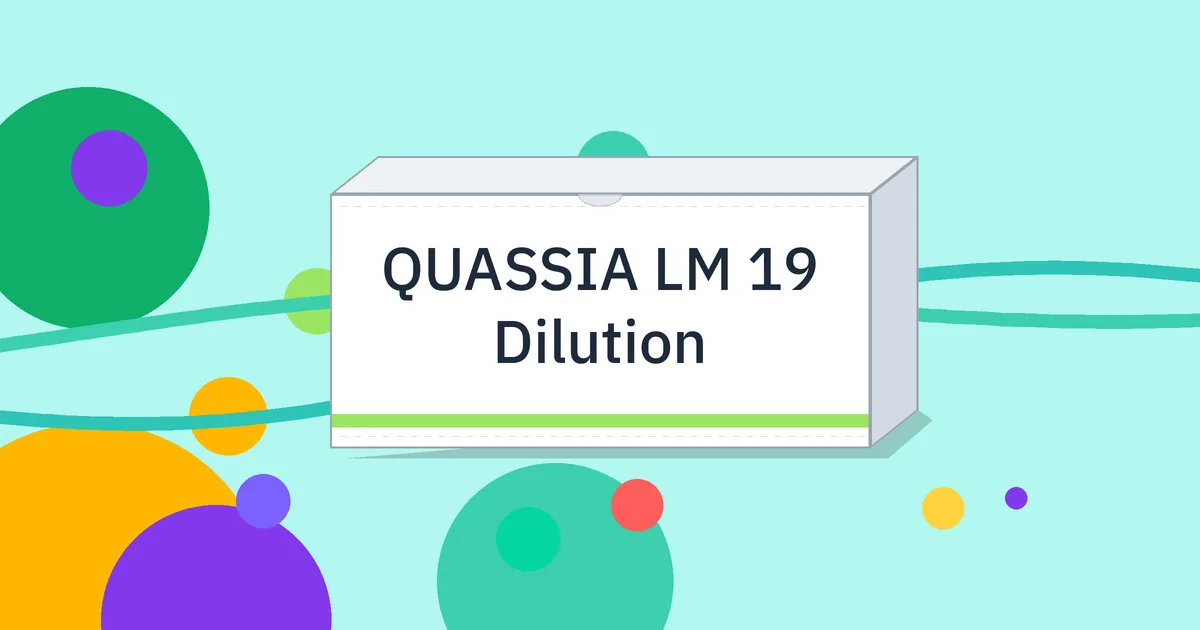 Symbolbild: Packung mit der Aufschrift QUASSIA LM 19 Dilution (PZN 13673278) – Verfügbarkeit und Bezug in Apotheken in Frankfurt am Main