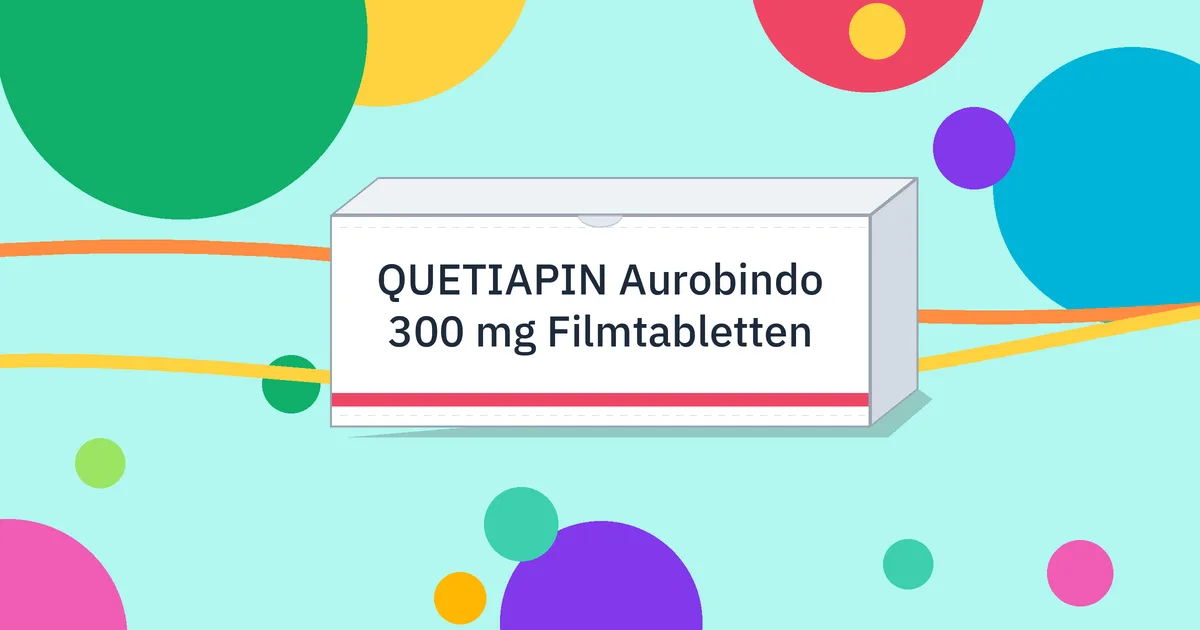 Symbolbild: Packung mit der Aufschrift QUETIAPIN Aurobindo 300 mg Filmtabletten (PZN 16320267) – Verfügbarkeit und Bezug in Apotheken in Frankfurt am Main