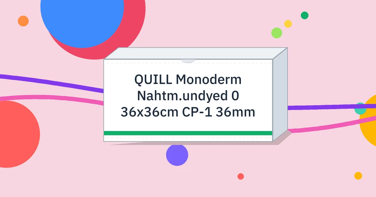Symbolbild: Packung mit der Aufschrift QUILL Monoderm Nahtm.undyed 0 36x36cm CP-1 36mm (PZN 17988978) – Verfügbarkeit und Bezug in Apotheken in Frankfurt am Main