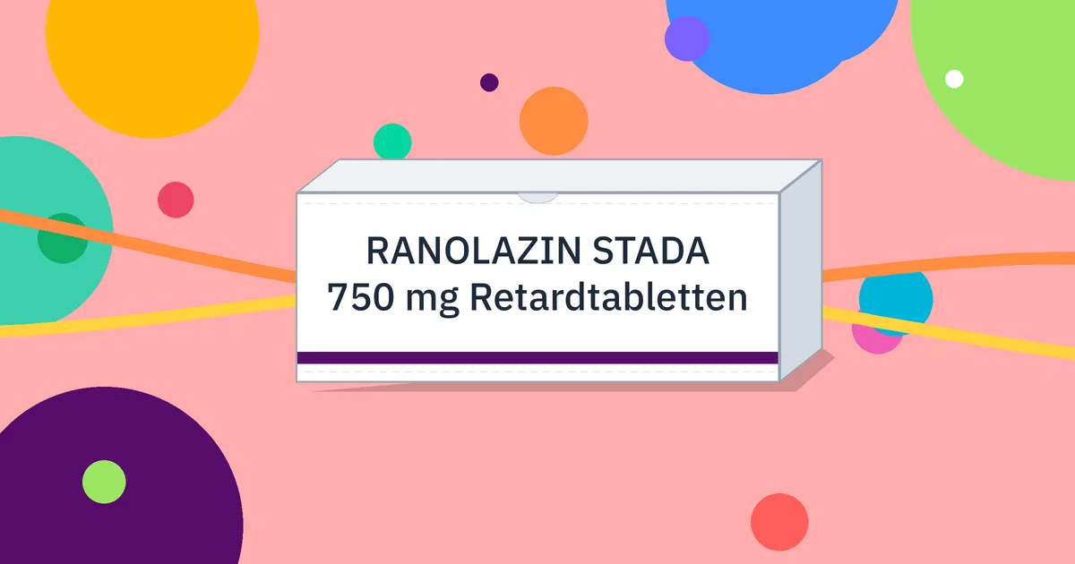 Symbolbild: Packung mit der Aufschrift RANOLAZIN STADA 750 mg Retardtabletten (PZN 18332961) – Verfügbarkeit und Bezug in Apotheken in Frankfurt am Main