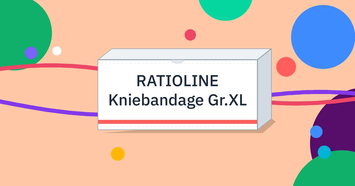 Symbolbild: Packung mit der Aufschrift RATIOLINE Kniebandage Gr.XL (PZN 17872885) – Verfügbarkeit und Bezug in Apotheken in Frankfurt am Main