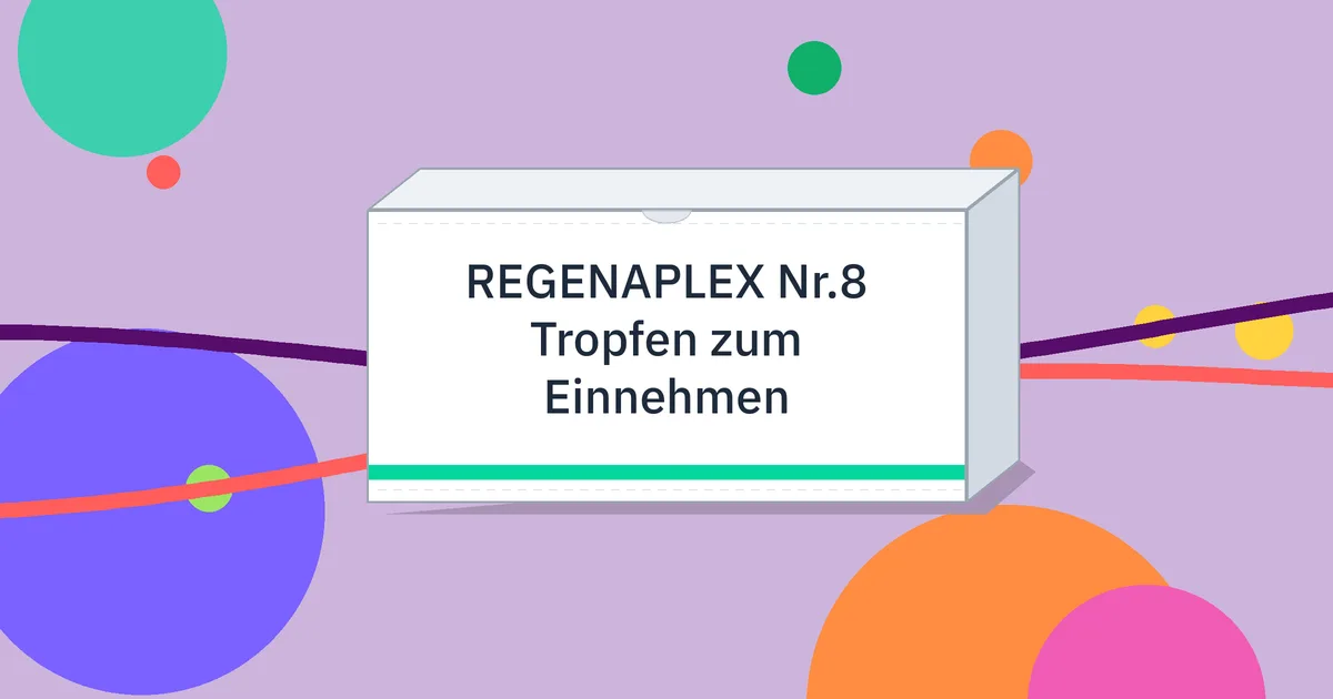 Symbolbild: Packung mit der Aufschrift REGENAPLEX Nr.8 Tropfen zum Einnehmen (PZN 02641921) – Verfügbarkeit und Bezug in Apotheken in Frankfurt am Main