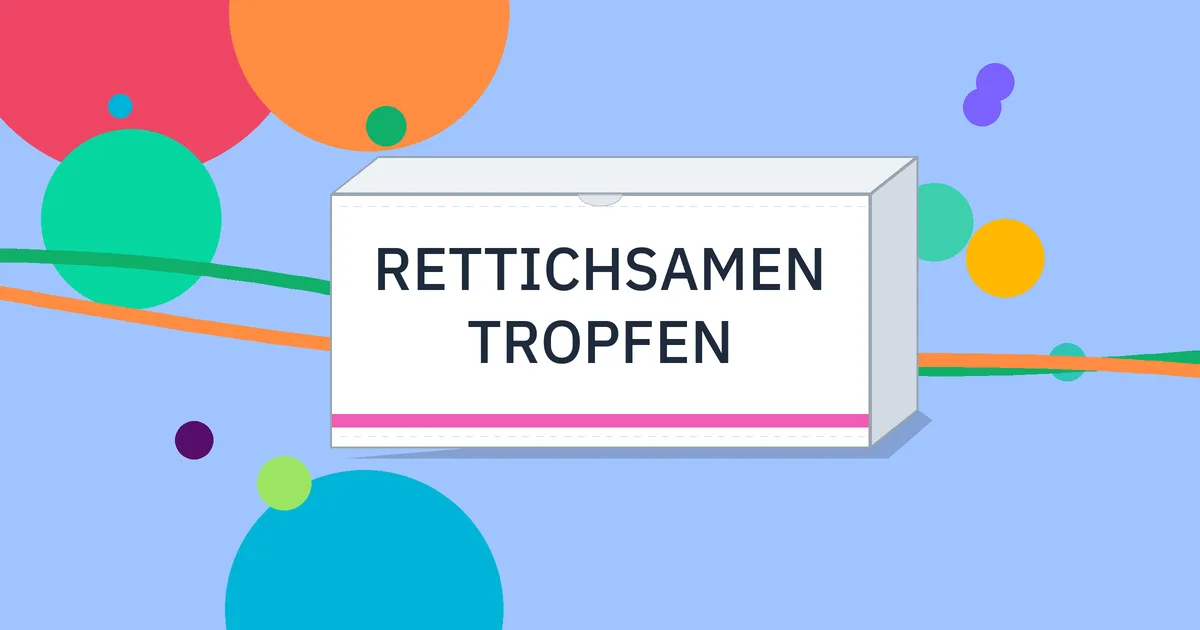 Symbolbild: Packung mit der Aufschrift RETTICHSAMEN TROPFEN (PZN 14284283) – Verfügbarkeit und Bezug in Apotheken in Frankfurt am Main