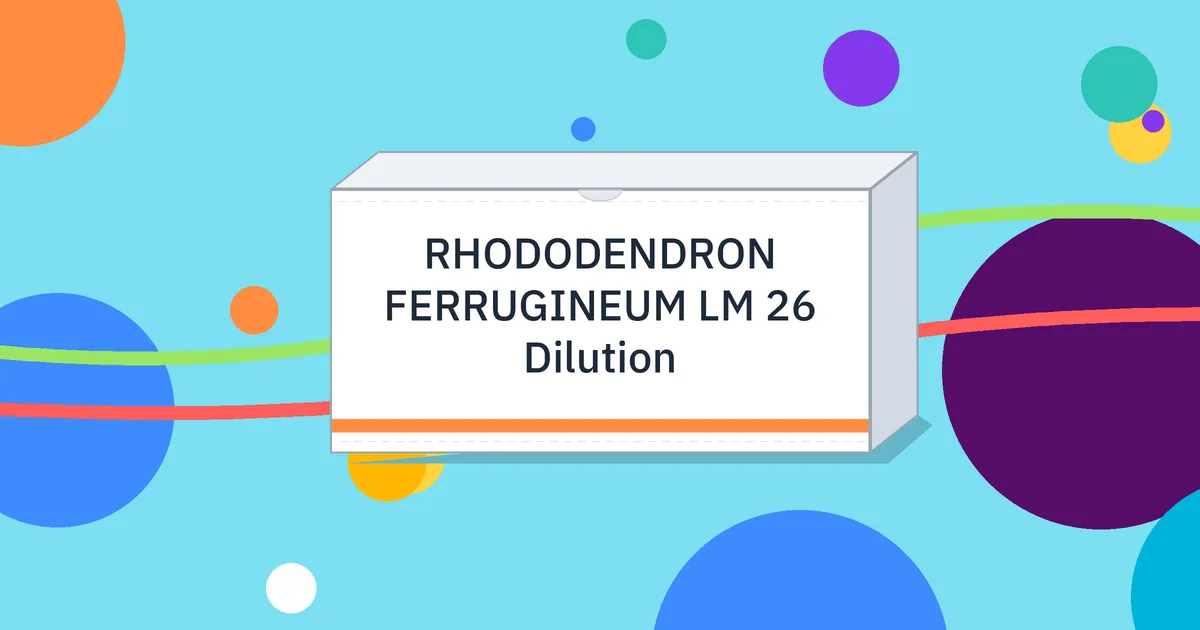 Symbolbild: Packung mit der Aufschrift RHODODENDRON FERRUGINEUM LM 26 Dilution (PZN 13051482) – Verfügbarkeit und Bezug in Apotheken in Frankfurt am Main