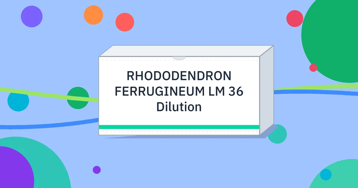 Symbolbild: Packung mit der Aufschrift RHODODENDRON FERRUGINEUM LM 36 Dilution (PZN 13051542) – Verfügbarkeit und Bezug in Apotheken in Frankfurt am Main