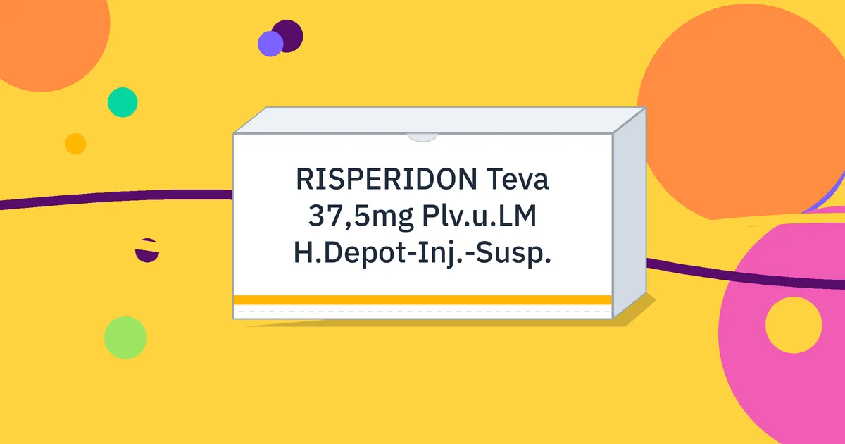 Symbolbild: Packung mit der Aufschrift RISPERIDON Teva 37,5mg Plv.u.LM H.Depot-Inj.-Susp. (PZN 19229573) – Verfügbarkeit und Bezug in Apotheken in Frankfurt am Main